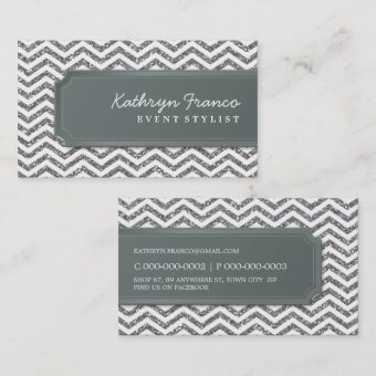 BUSINESS CARD chevron stripe silver glitter look | Zazzle