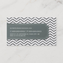 BUSINESS CARD chevron stripe silver glitter look | Zazzle