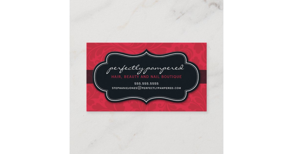BUSINESS CARD classy flourish cherry red black | Zazzle