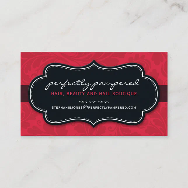 BUSINESS CARD classy flourish cherry red black | Zazzle