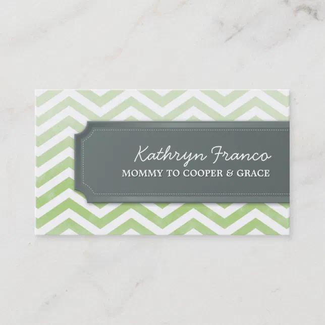 BUSINESS CARD cool chevron stripe green watercolor | Zazzle