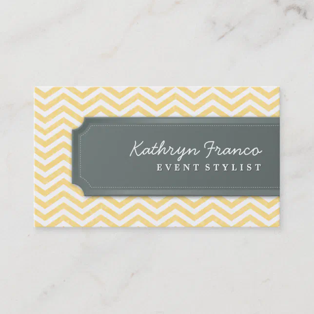BUSINESS CARD cool chevron stripe pale yellow grey | Zazzle