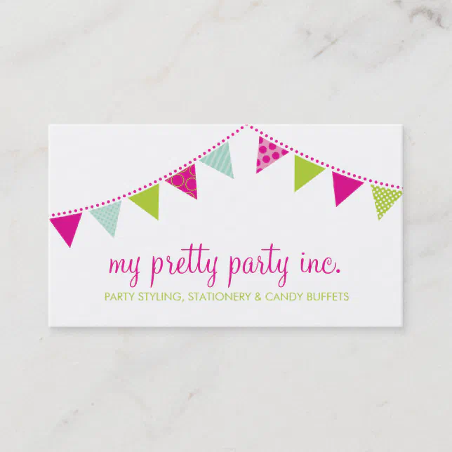 BUSINESS CARD :: cute bunting pink lime mint | Zazzle