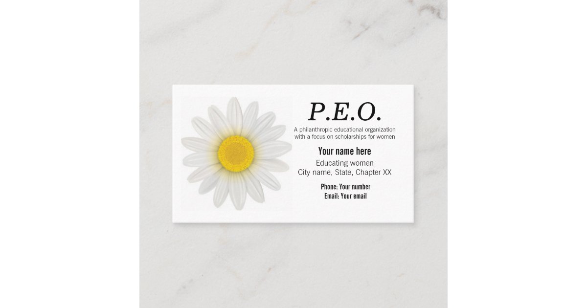 Business card for P.E.O. members | Zazzle