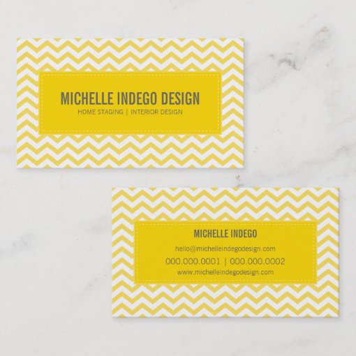 BUSINESS CARD fresh chevron pattern yellow grey | Zazzle