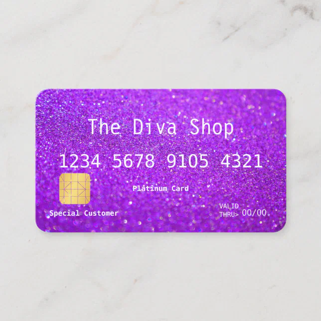 Business Card | Glitter Credit Card Purple | Zazzle