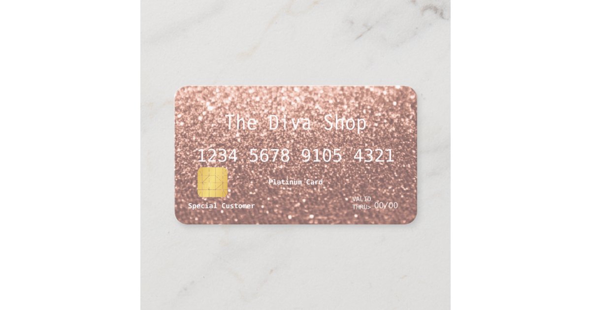 Business Card | Glitter Credit Card Rose Gold | Zazzle