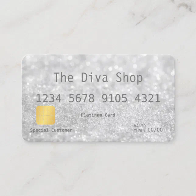 Business Card | Glitter Credit Card Silver | Zazzle