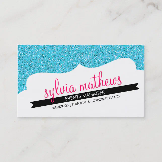 BUSINESS CARD stylish glitter sparkle aqua pink | Zazzle
