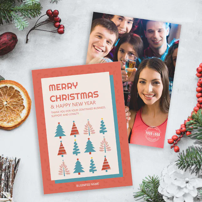 Business Christmas Company Photo Logo Holiday Card | Zazzle