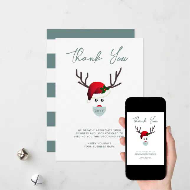 Business Christmas Customer Thank You Reindeer Holiday Card | Zazzle
