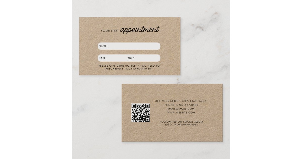 Business Client Appointment Card QR Code Kraft | Zazzle
