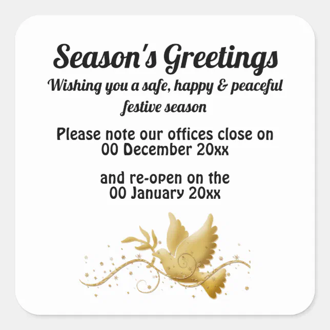 Business closed open dates awareness announcement square sticker | Zazzle