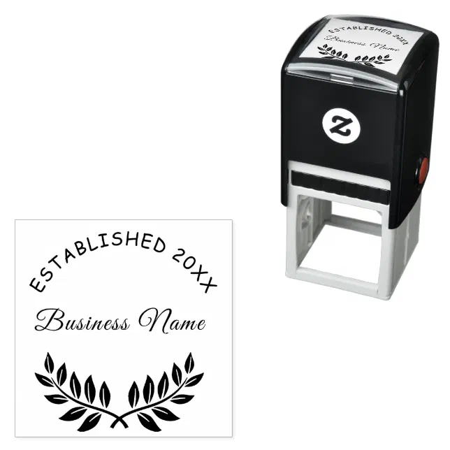 Business comapany name classic laurel wreath self-inking stamp | Zazzle
