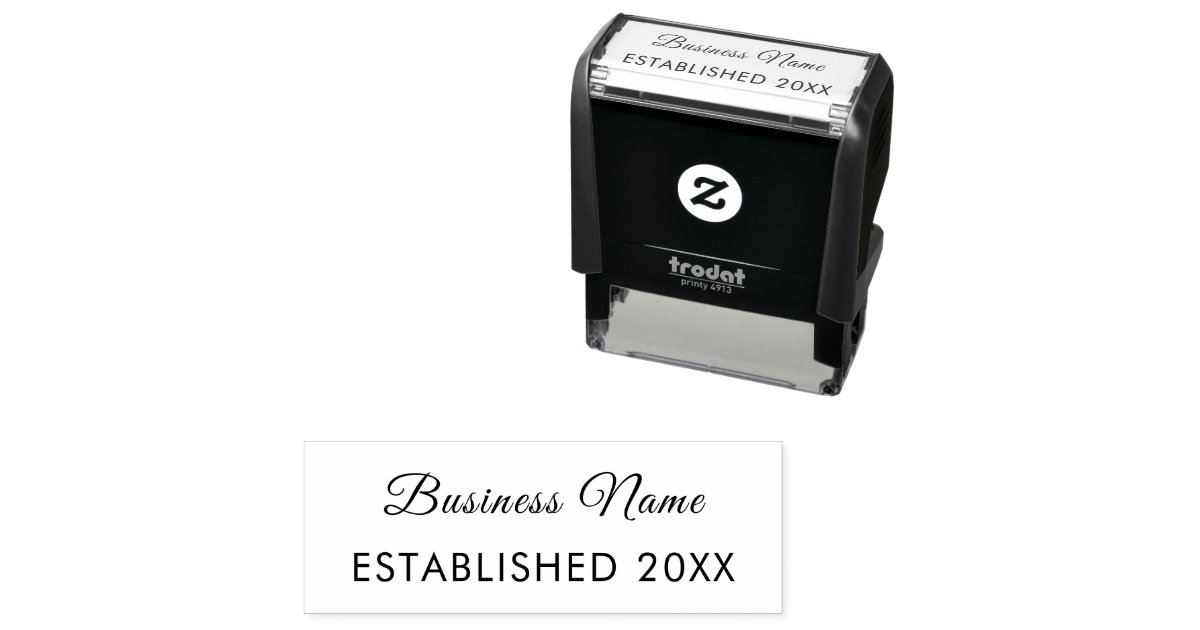Business comapany name established script self-inking stamp | Zazzle