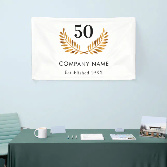 Business comapany name established white gold banner | Zazzle