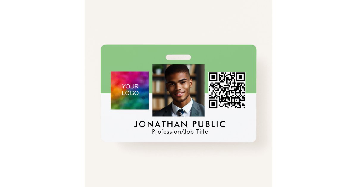 Business Company Logo QR Code Employee Modern ID Badge | Zazzle