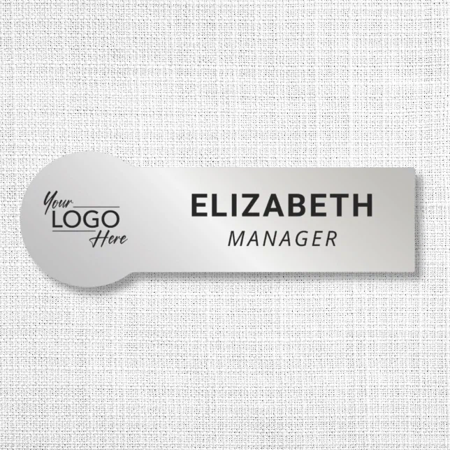 Business Company Logo Silver Name Tag | Zazzle