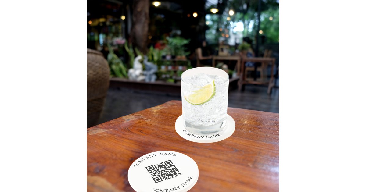 Business company logo text QR code Coaster | Zazzle