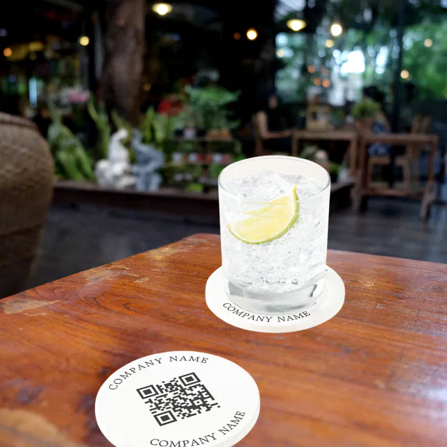 Business company logo text QR code Coaster | Zazzle