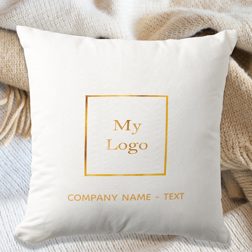 Business company logo white gold elegant throw pillow | Zazzle