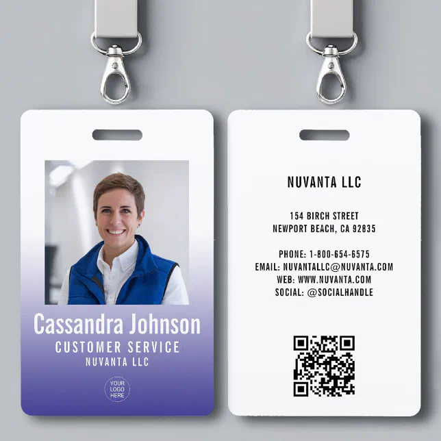 Business Corporate Blue Gradient Employee ID Photo Badge | Zazzle