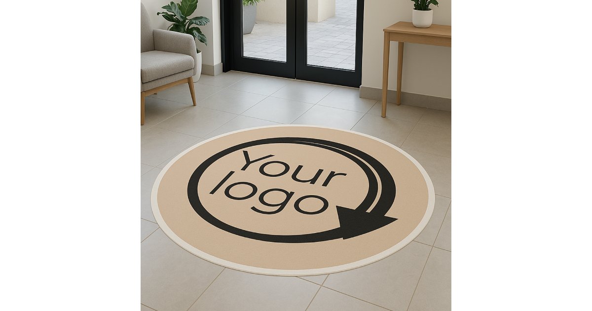Business Corporate Company Logo Round Beige Area Rug | Zazzle