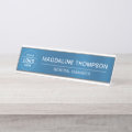 Business Corporate Logo Blue Metallic Desk Name Plate | Zazzle