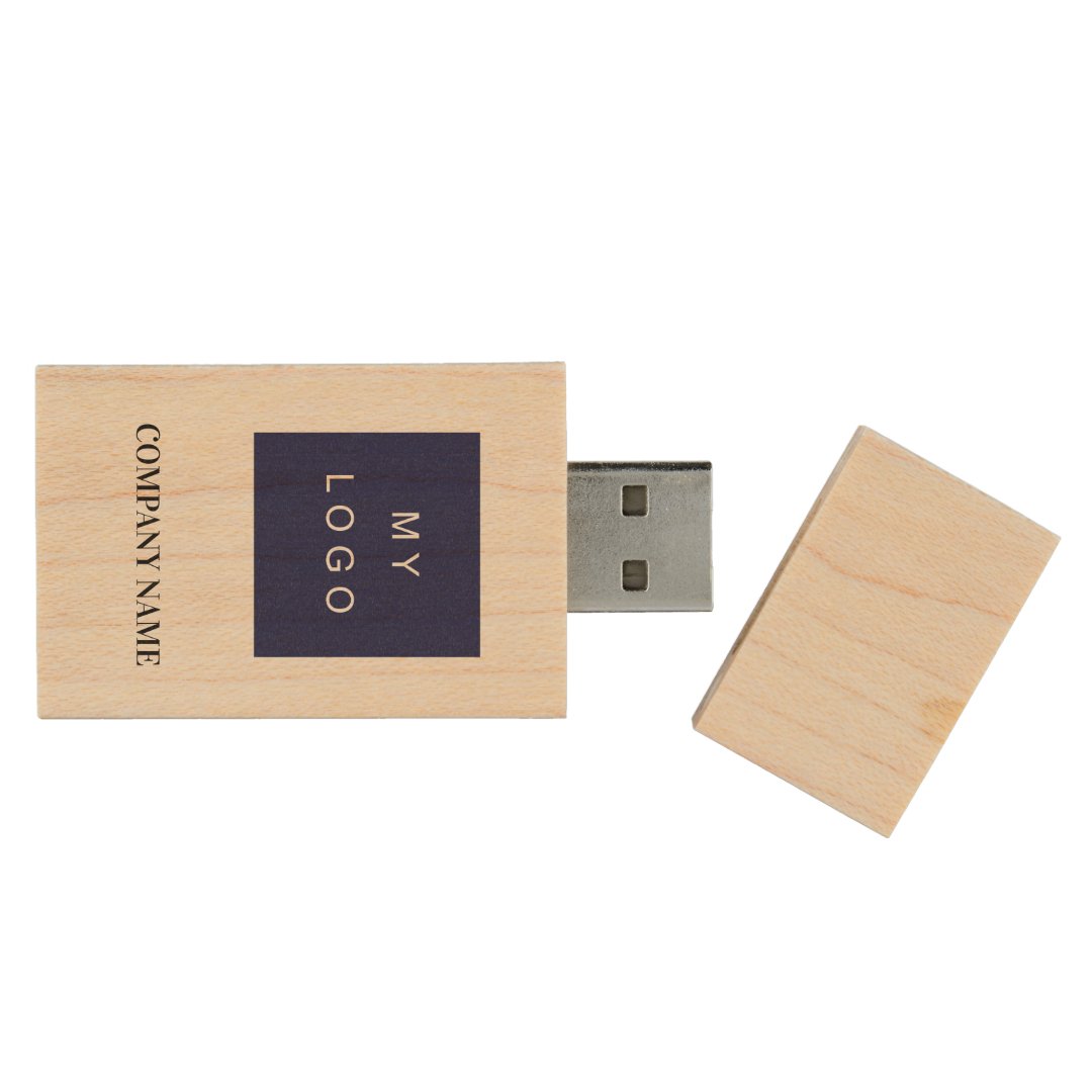 Business corporate logo qr code wood flash drive | Zazzle