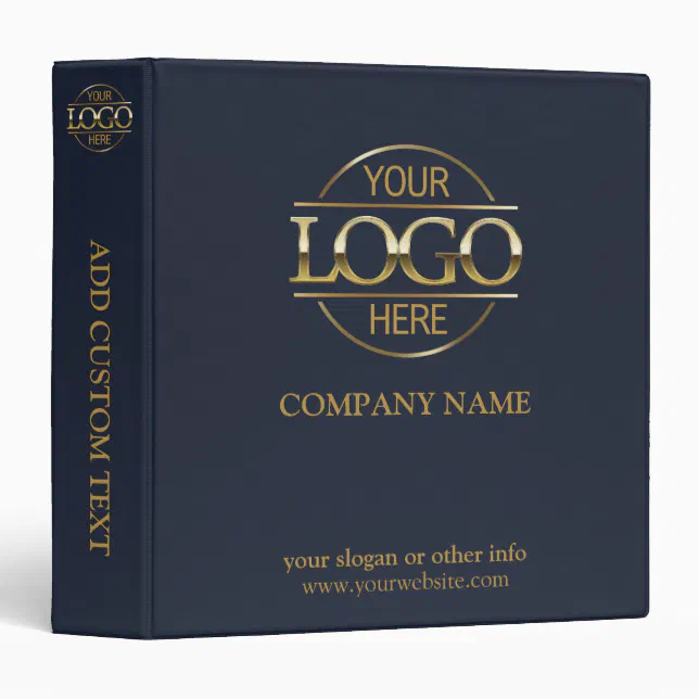 Business Corporate Records Custom Logo Navy Blue 3 Ring Binder | Zazzle