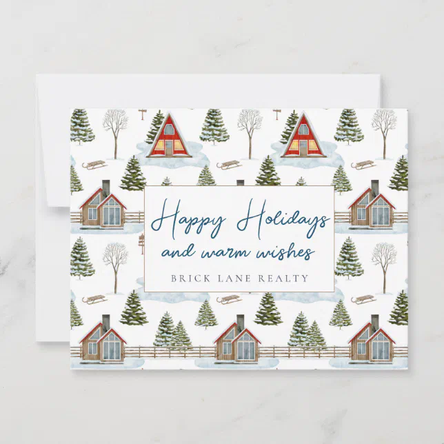 Business Cozy Winter Houses Happy Holidays Holiday Card | Zazzle