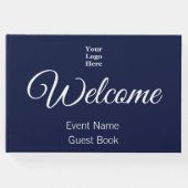 Business Dark Blue and White Your Logo Here Guest Book | Zazzle