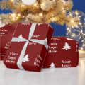 Business Dark Red White Christmas Trees Your Logo Wrapping Paper | Zazzle