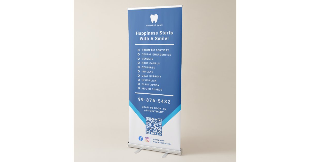 Business Dentist Logo | QR Code Simple Modern Retractable Banner | Zazzle