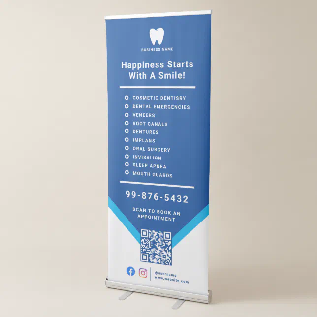 Business Dentist Logo | QR Code Simple Modern Retractable Banner | Zazzle