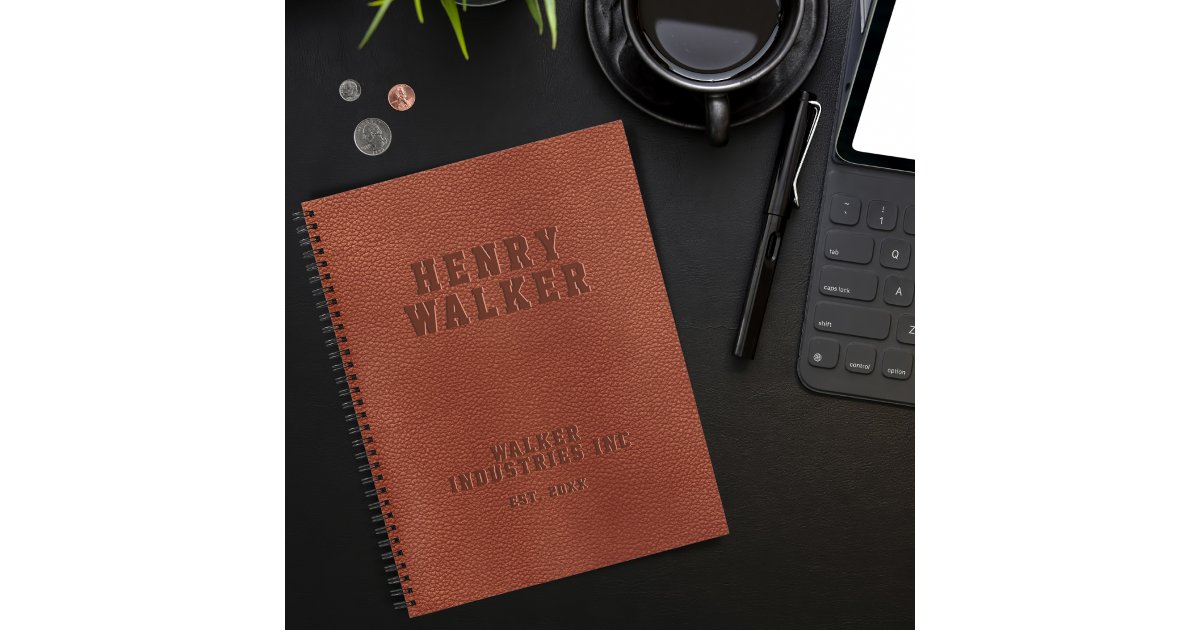 Business Embossed Personalized Brown Vegan Leather Notebook | Zazzle