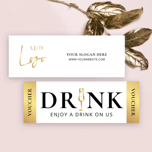 Business Event Elegant Gold Logo Drink Voucher Mini Business Card | Zazzle