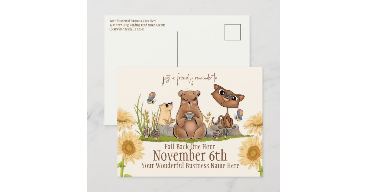 Business Fall Back Time Change Reminder Postcard | Zazzle