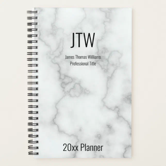 Business Faux White Marble Name Monogram Job Title Planner | Zazzle