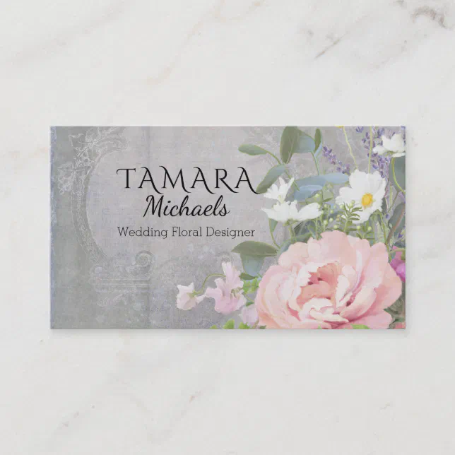 Business Florist Elegant Rustic Floral Pink Peony Business Card | Zazzle