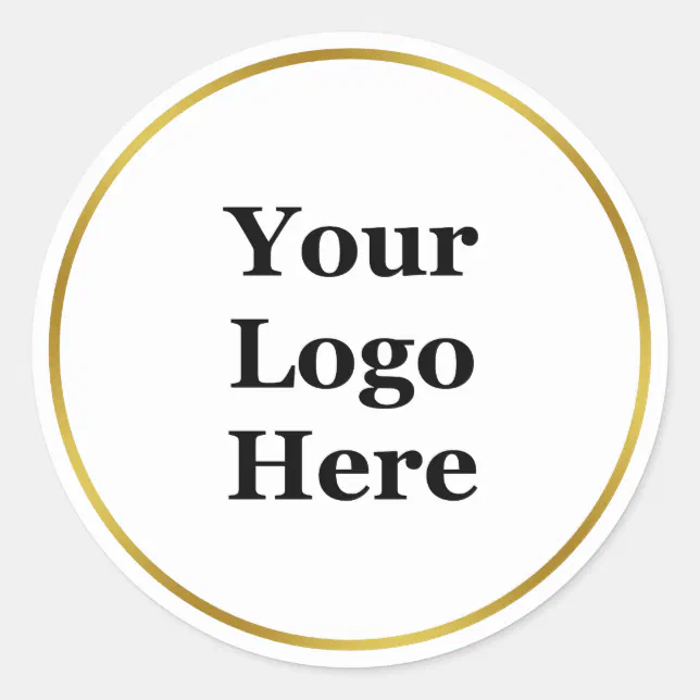 Business Gold and White Your Logo Here Template Classic Round Sticker ...