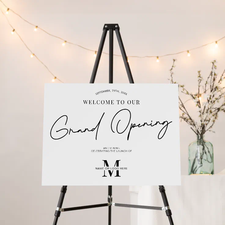 Business Grand Opening Black & White Welcome Sign | Zazzle