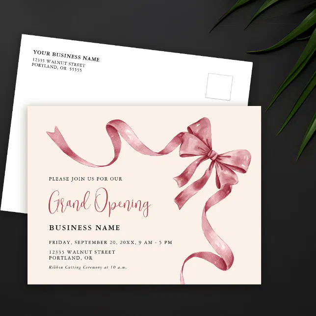 Business Grand Opening Modern Ribbon Cutting Invitation Postcard | Zazzle