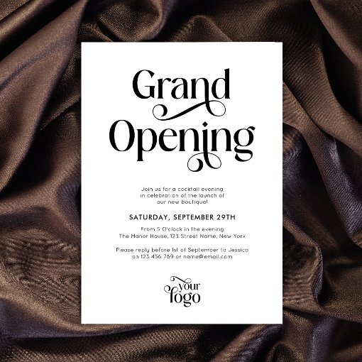 Business Grand Opening Modern Script Logo Elegant Invitation | Zazzle