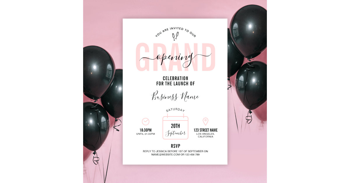 Business Grand Opening Pink Modern Elegant Invitation | Zazzle