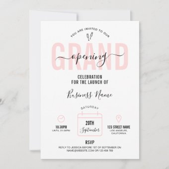 Business Grand Opening Pink Modern Elegant Invitation | Zazzle