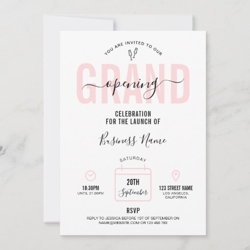 Business Grand Opening Pink Modern Elegant Invitation | Zazzle