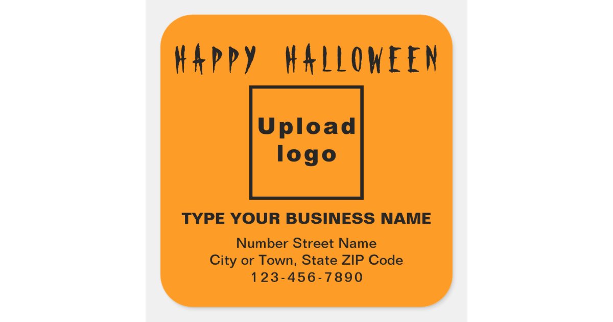 Business Halloween Orange Square Sticker | Zazzle