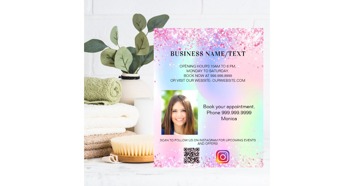 Business holographic photo qr code instagram flyer | Zazzle