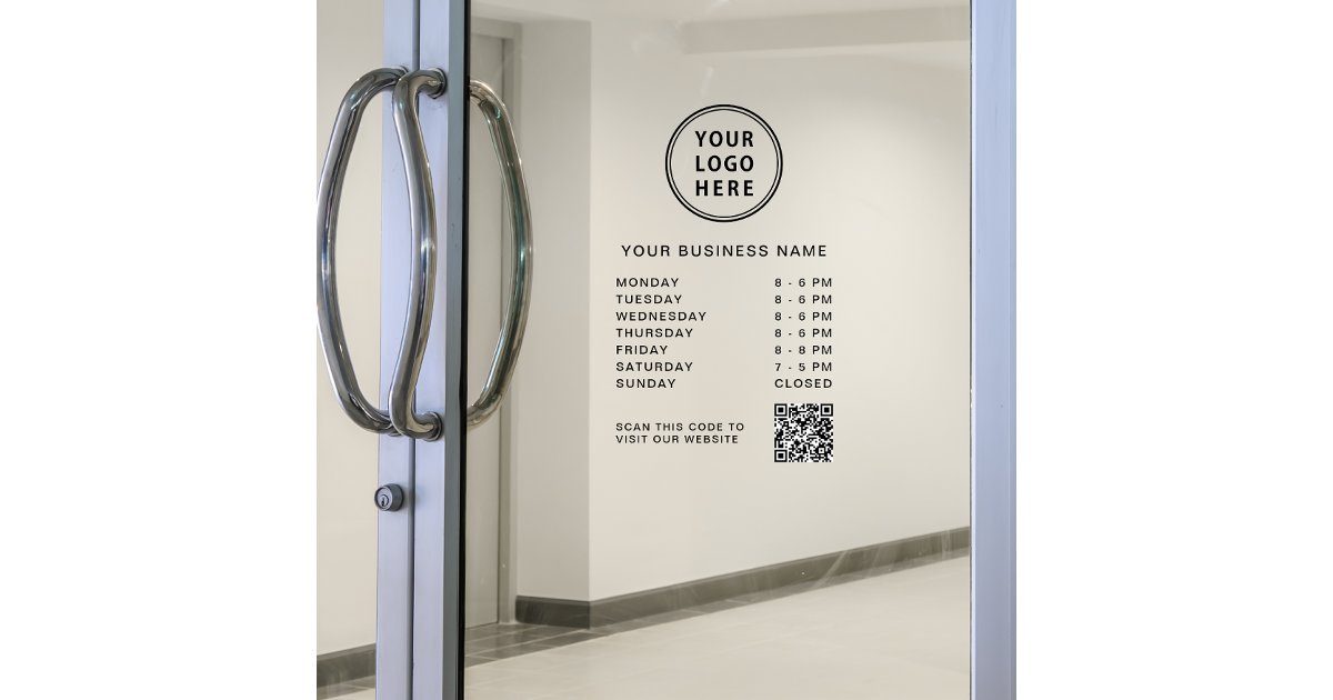 Business Hours Logo QR Code Window Cling | Zazzle